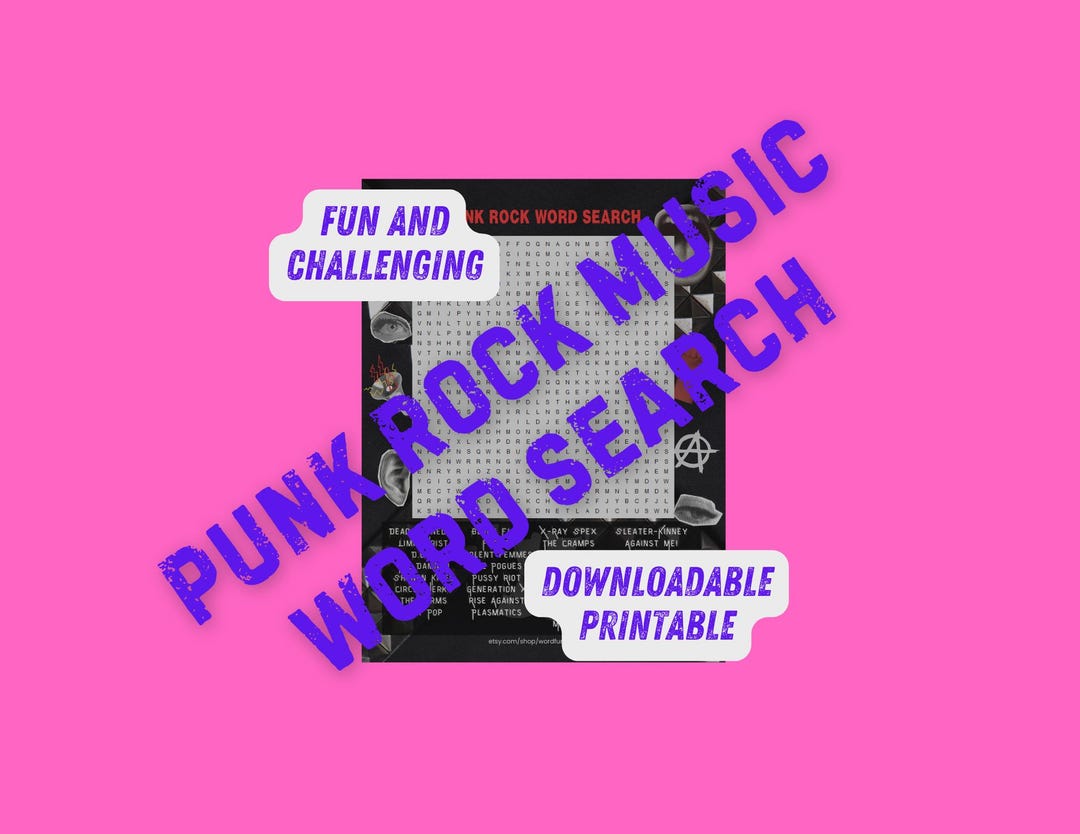 Punk Rock Word Search Music Word Find Fun and Challenging Download ...