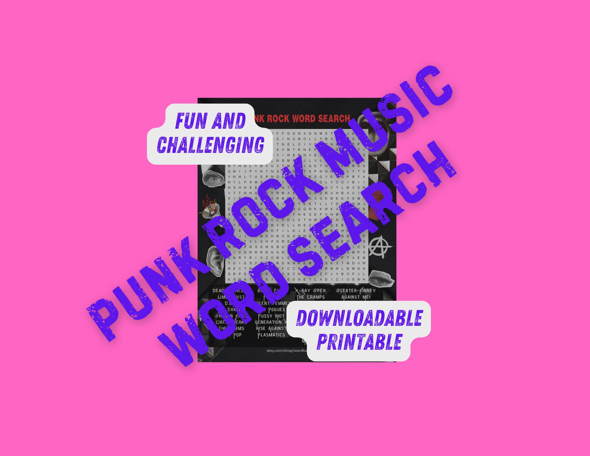 Punk Rock Word Search Music Word Find Fun and Challenging Download ...