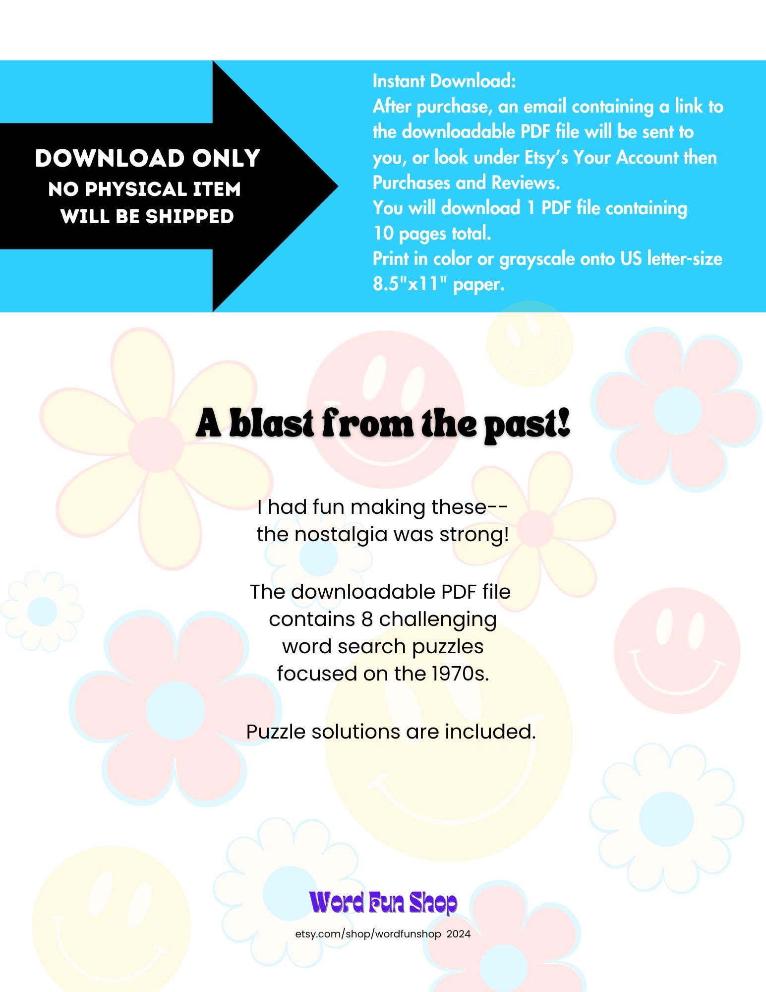 1970s Word Search Puzzles 8 Printables Fun and Challenging - Etsy