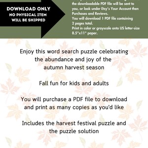 Harvest Festival Word Search Puzzle Autumn Fall Game All Ages Printable ...