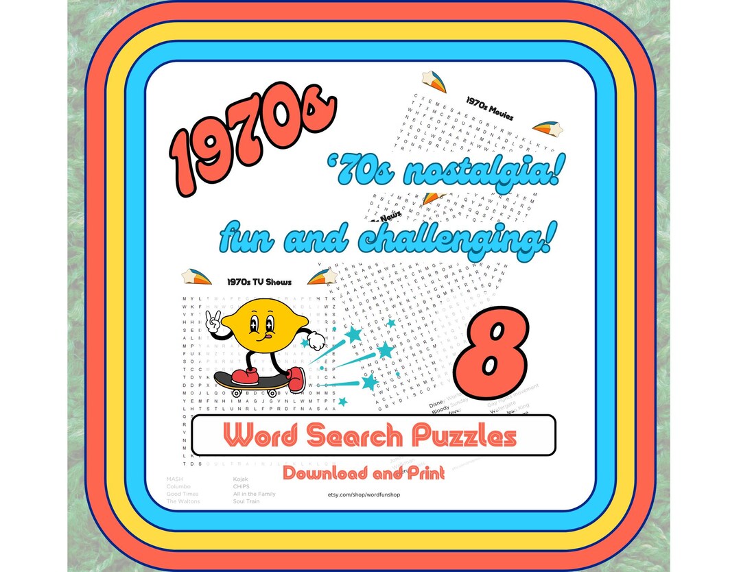 1970s Word Search Puzzles 8 Printables Fun and Challenging - Etsy
