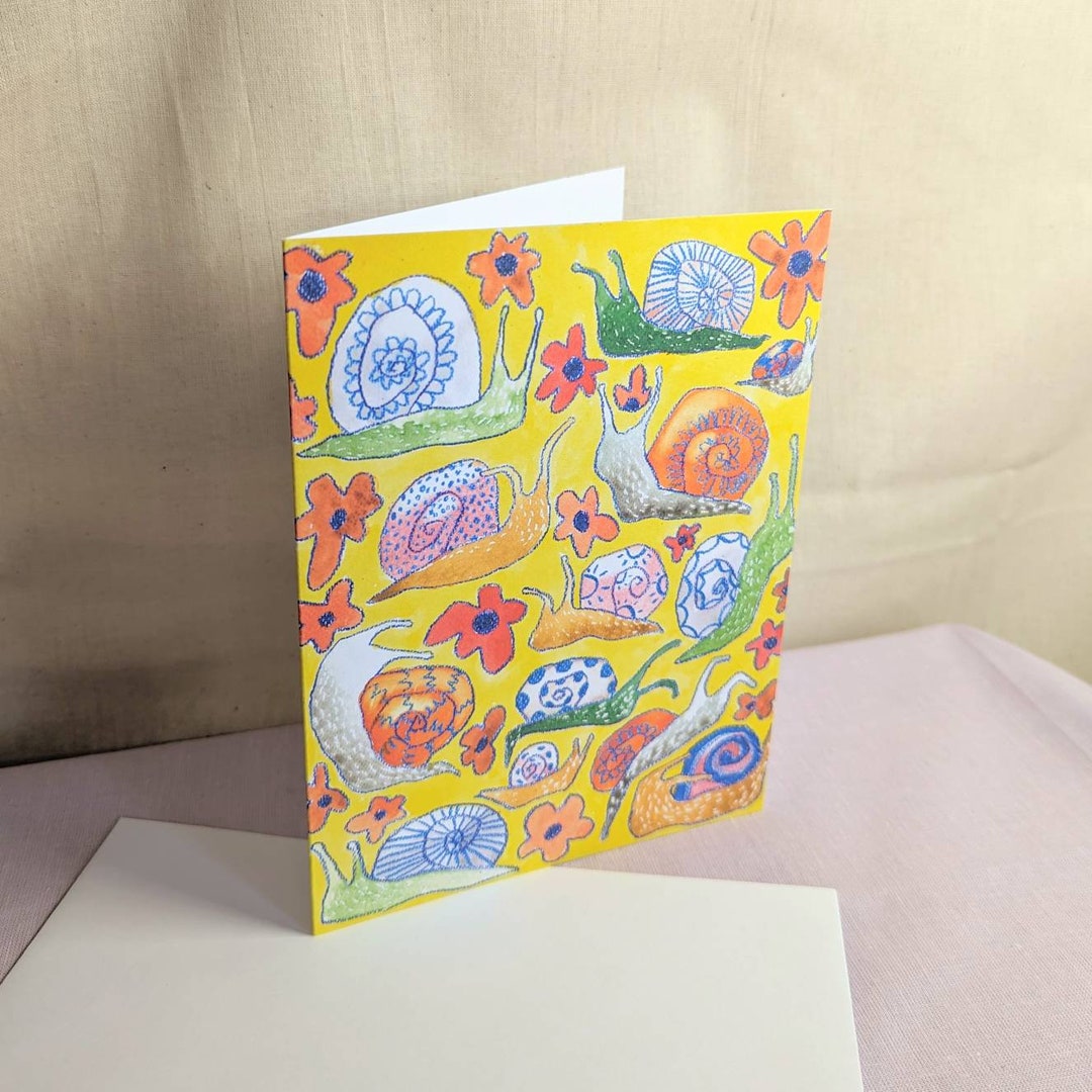 Snail Greetings Card | Watercolour Wax Relief | Insects Birthday Card ...