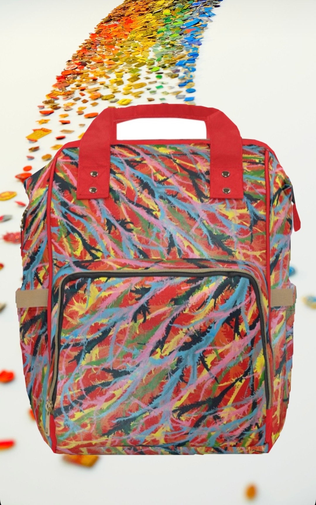 Colourful Rainbow Diaper Backpack Nappy Bag Functional Red Straps ...