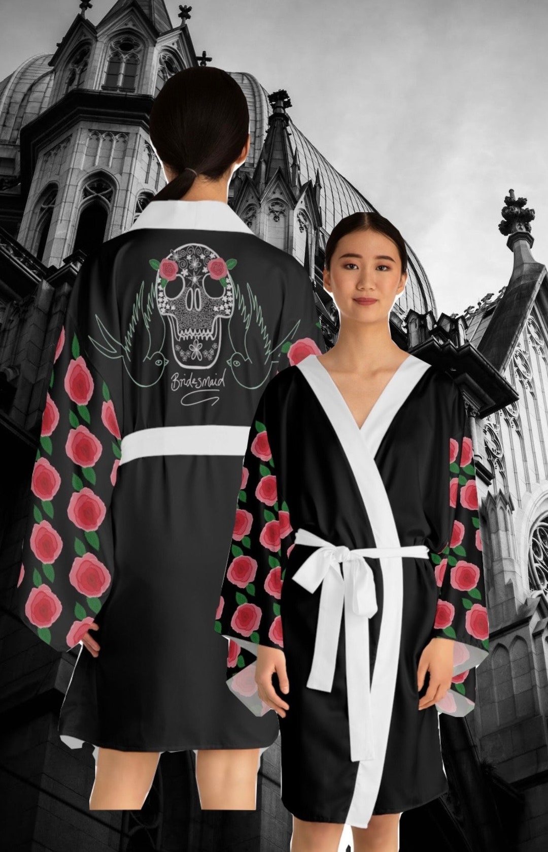 Gothic Bridesmaid Wedding Robe Black Long Bell Sleeves Goth Aesthetic ...