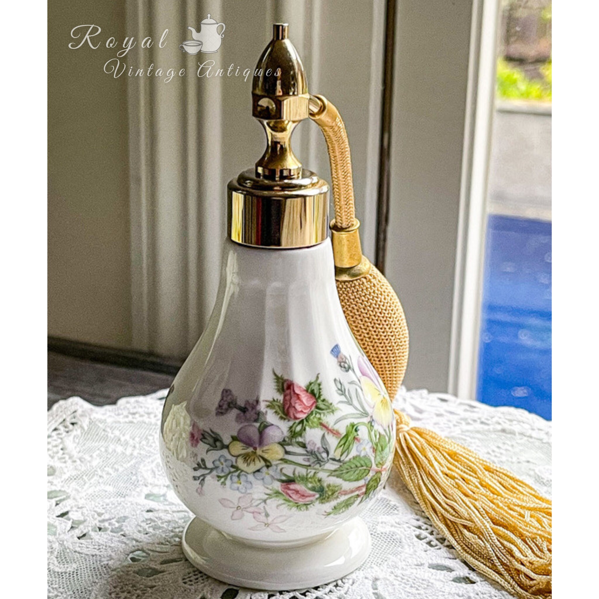 Vintage Aynsley wild Tudor Floral Atomiser Perfume Bottle Puffer Fine ...