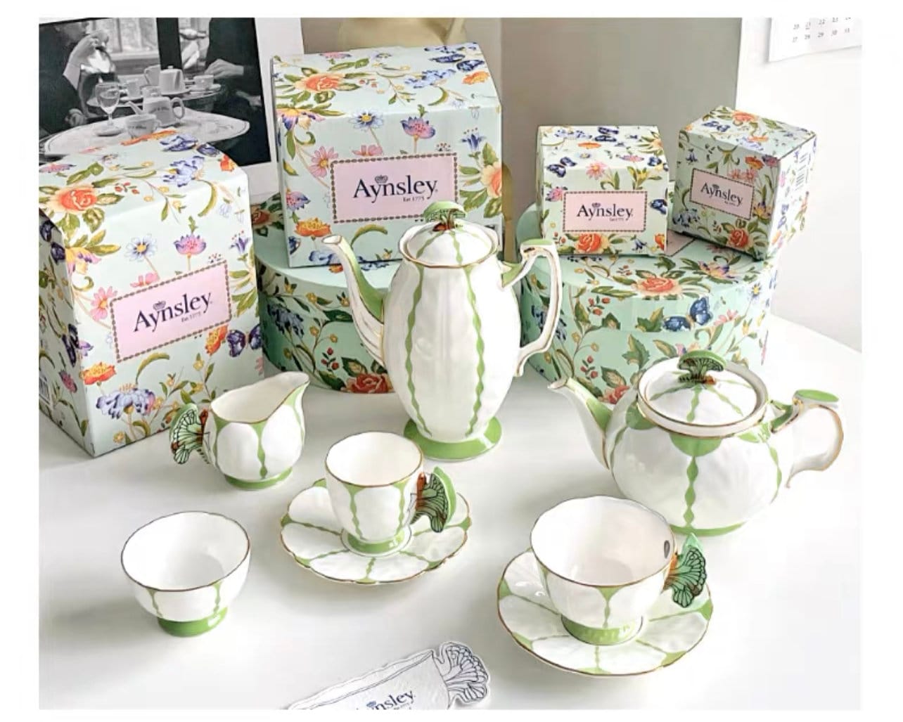 Pre-order Aynsley Butterfly Handle Tea Set, 4 Colours to Choose - Etsy