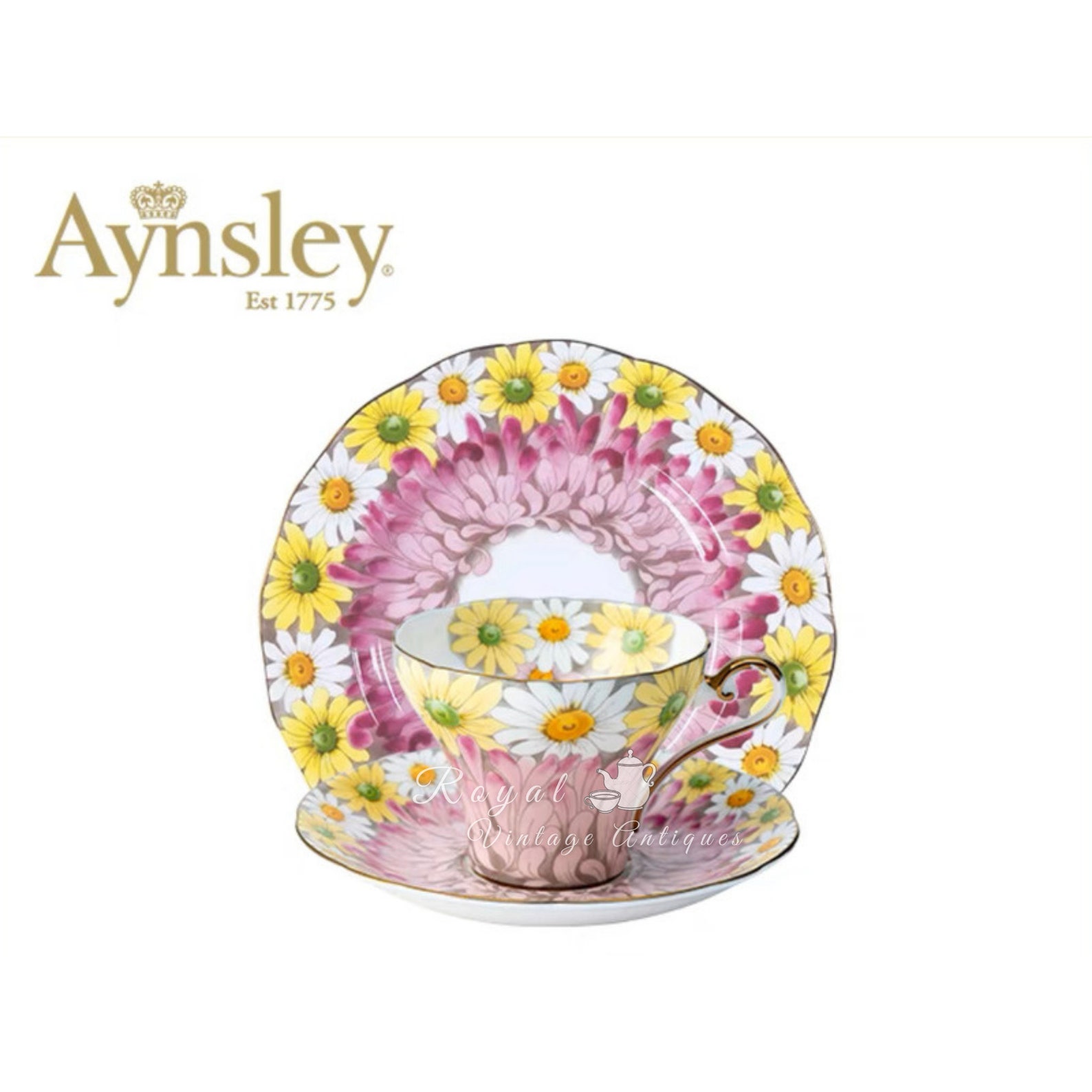 Beautiful Aynsley corset Daisy Series Pink/green/blue/yellow Trio Tea ...