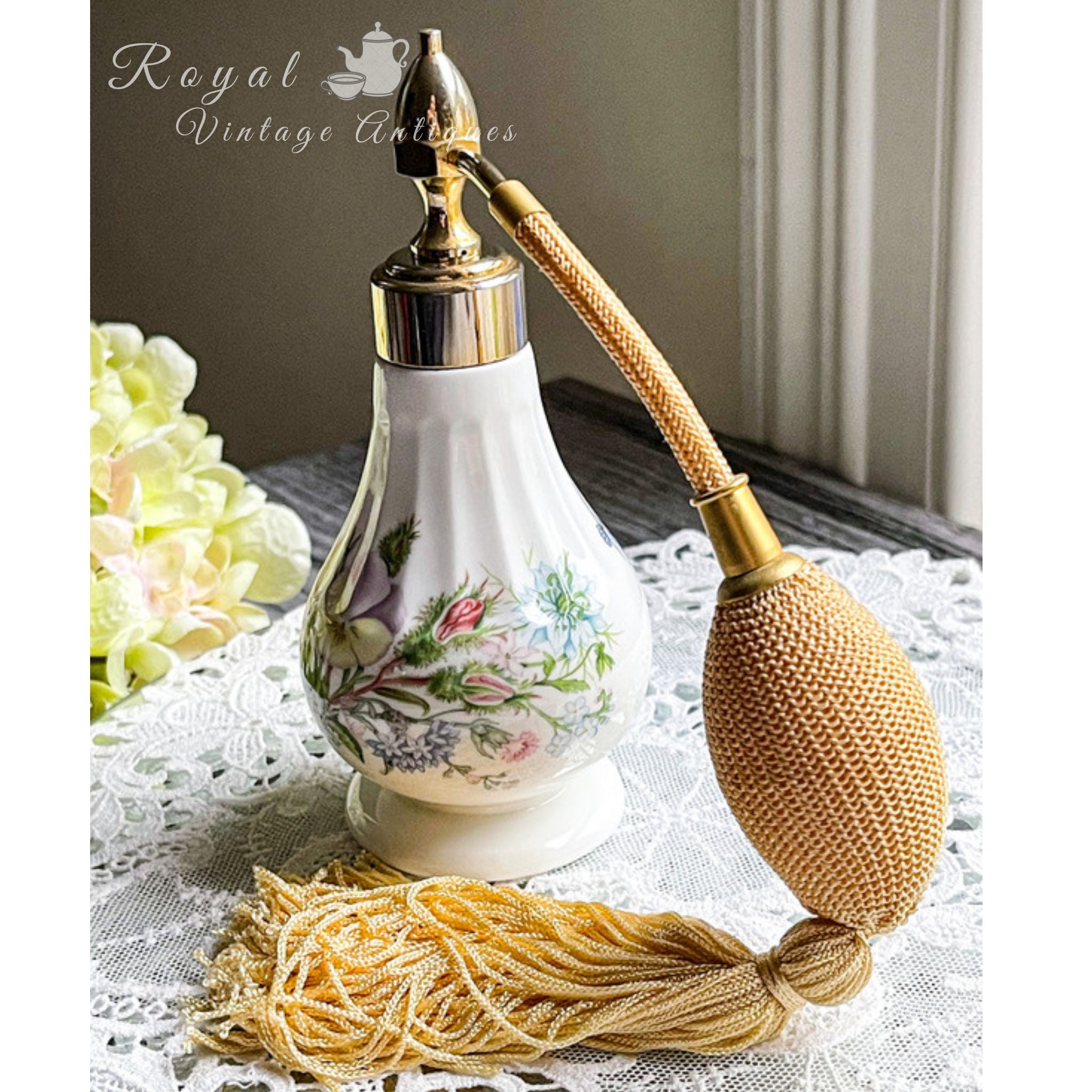 Vintage Aynsley wild Tudor Floral Atomiser Perfume Bottle Puffer Fine ...