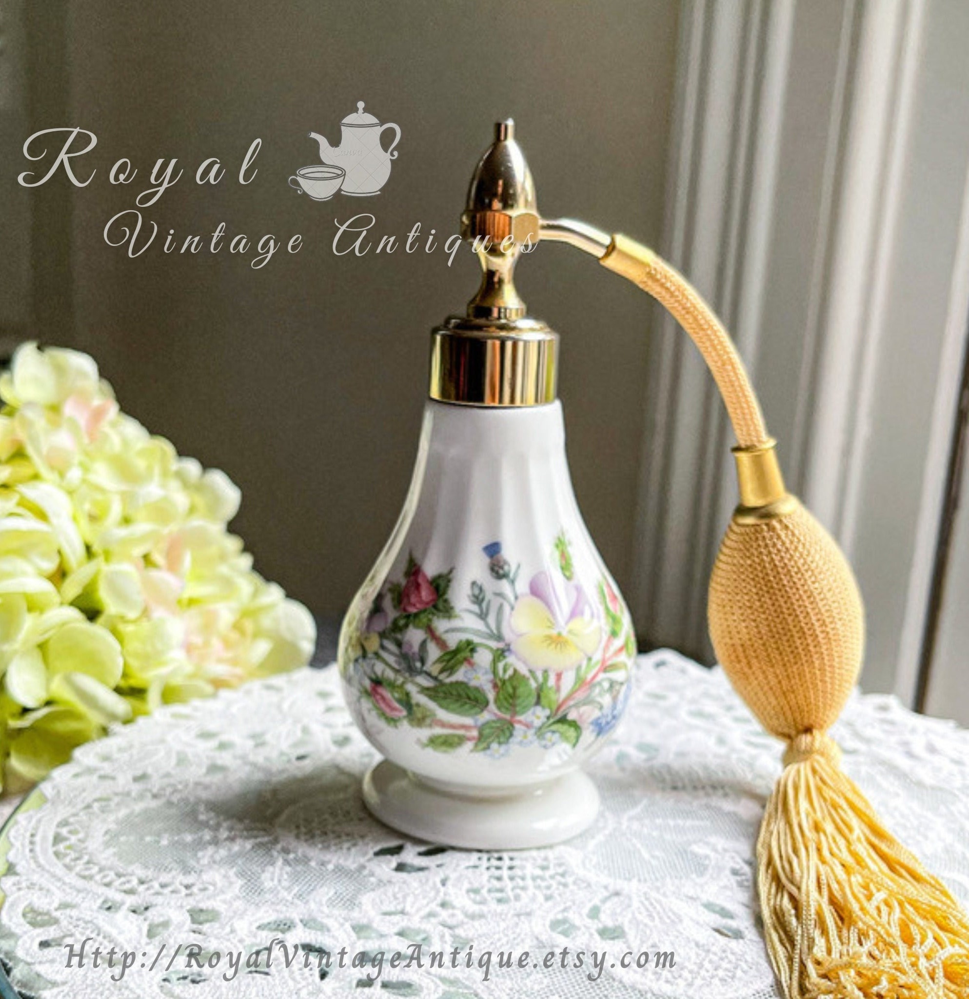 Vintage Aynsley wild Tudor Floral Atomiser Perfume Bottle Puffer Fine ...