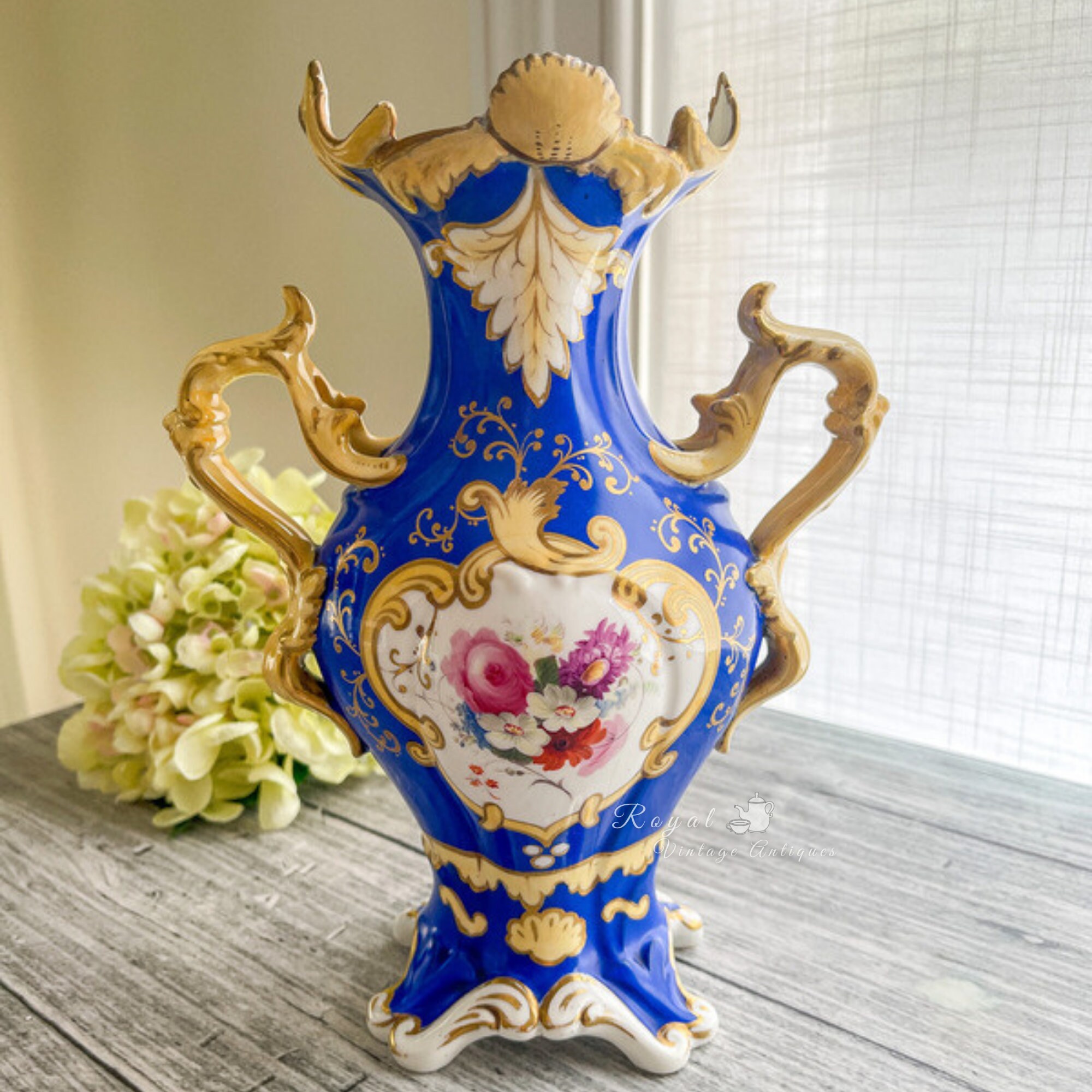 Rococo Vases Hand Painted Motif Teal Rococo Porcelain Vase