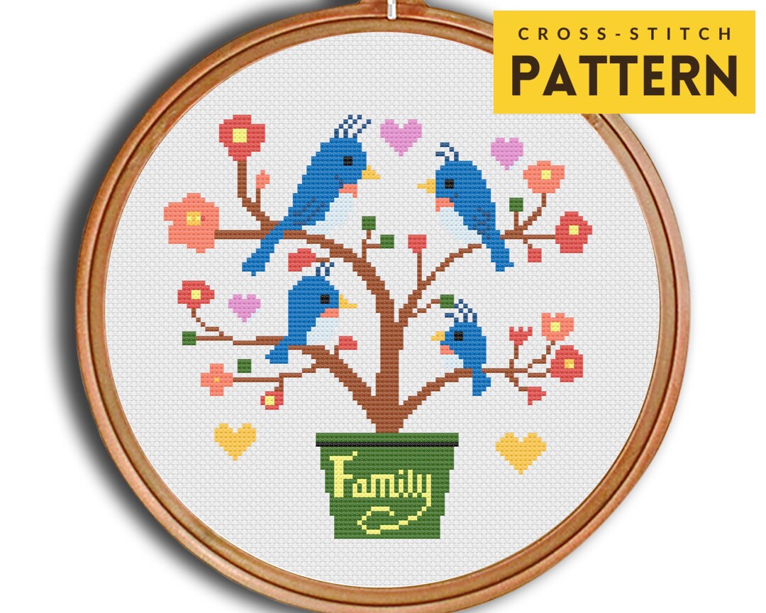 Bird Family Tree Cross Stitch Pattern, Bird Cross Stitch, Love Baby ...
