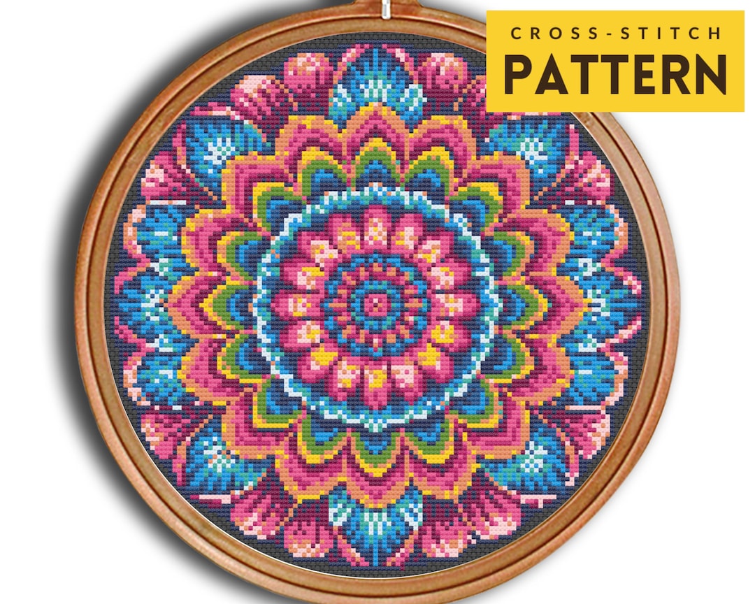 Psychedelic Mandala Cross Stitch Pattern, Trippy Kaleidoscope PDF ...