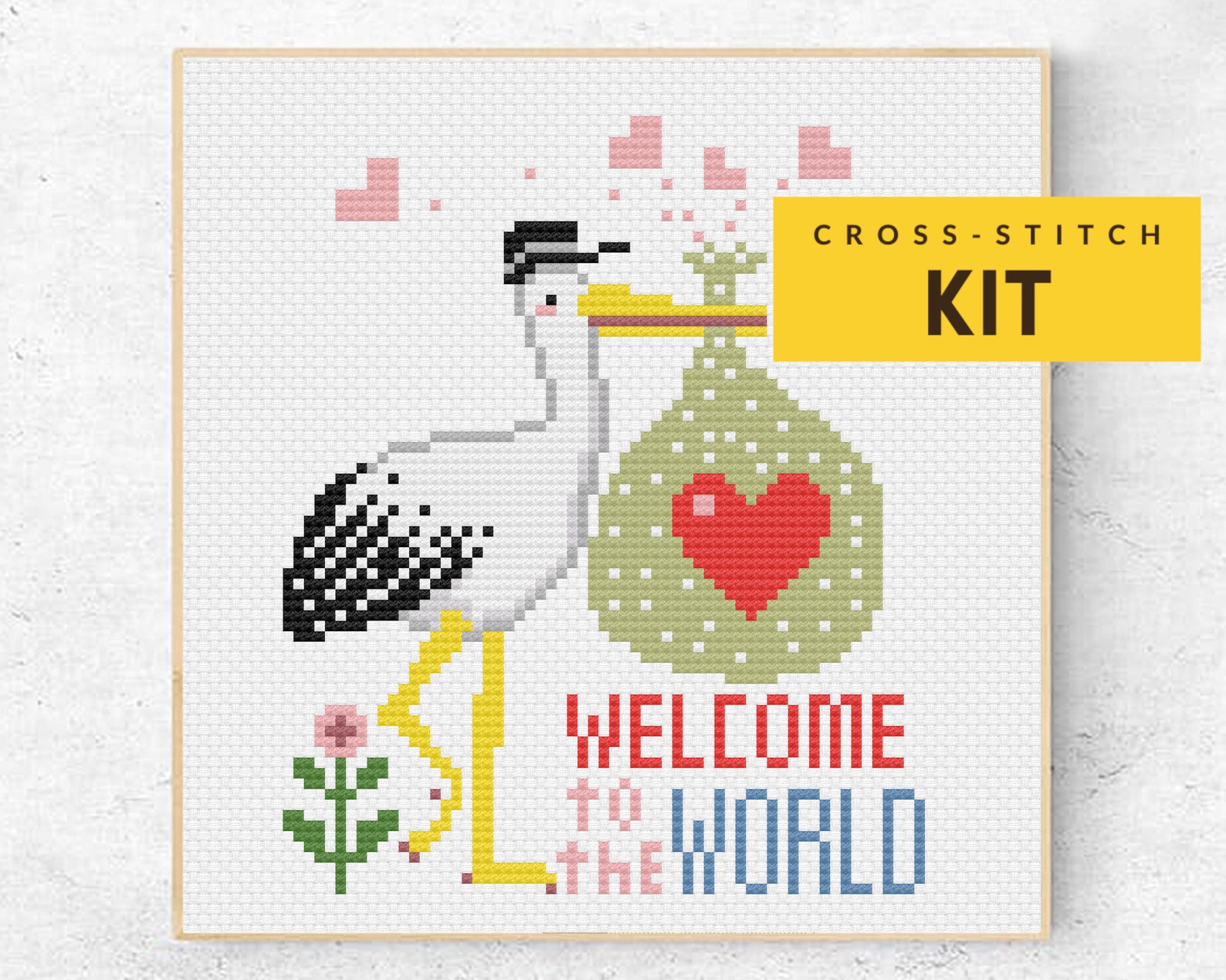 Baby Cross Stitch Kit for Beginners DIY Stork Cross Stitch - Etsy