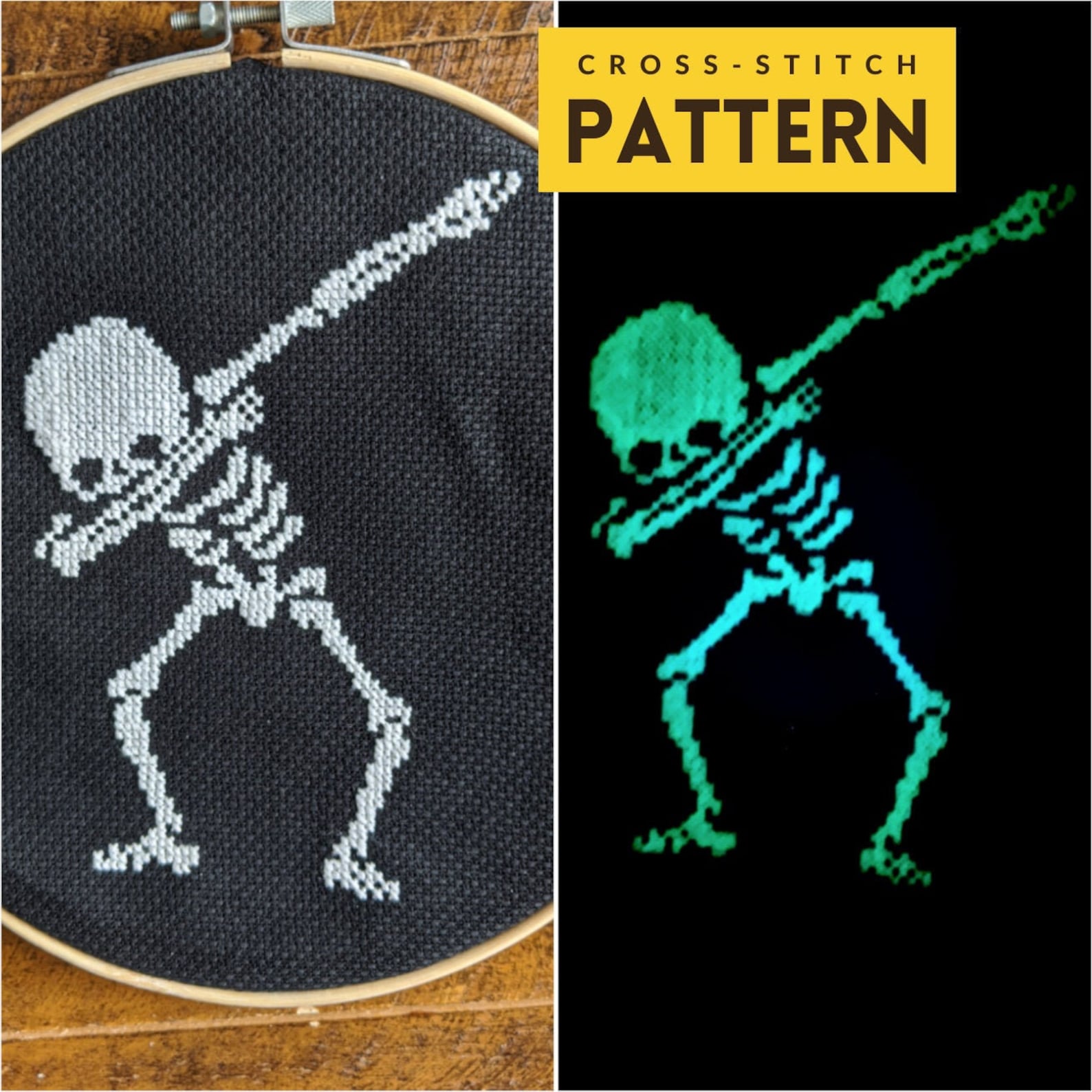 Dabbing Skeleton Cross Stitch Pattern Glow in the Dark | Etsy