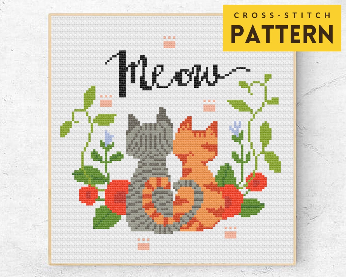 Cat Stitch Pattern, Pair of Cats Love Meow Cross Stitch Pattern ...