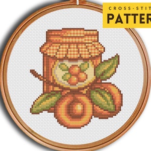 Set of 3 Jam Cross Stitch Pattern, Strawberry Jam Cross Stitch, Apricot ...