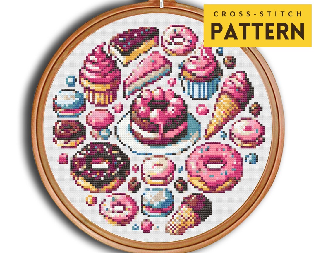 Dessert Sampler Cross Stitch Pattern, Ice Cream Donut Cupcake Cake ...