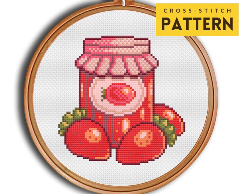 Set of 3 Jam Cross Stitch Pattern Strawberry Jam Cross - Etsy