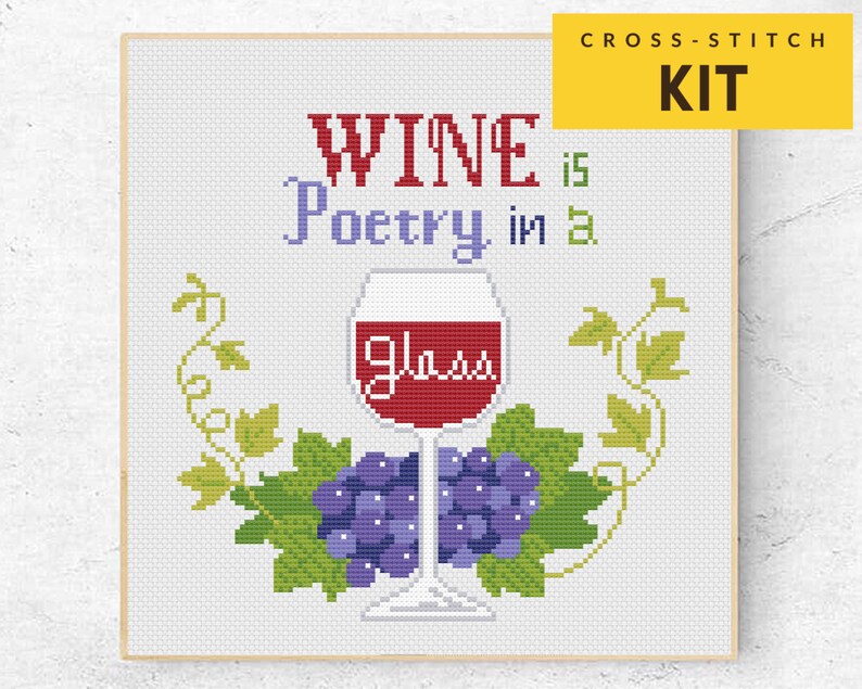 Wine is Poetry in a Glass Cross Stitch KIT for Beginners DIY - Etsy