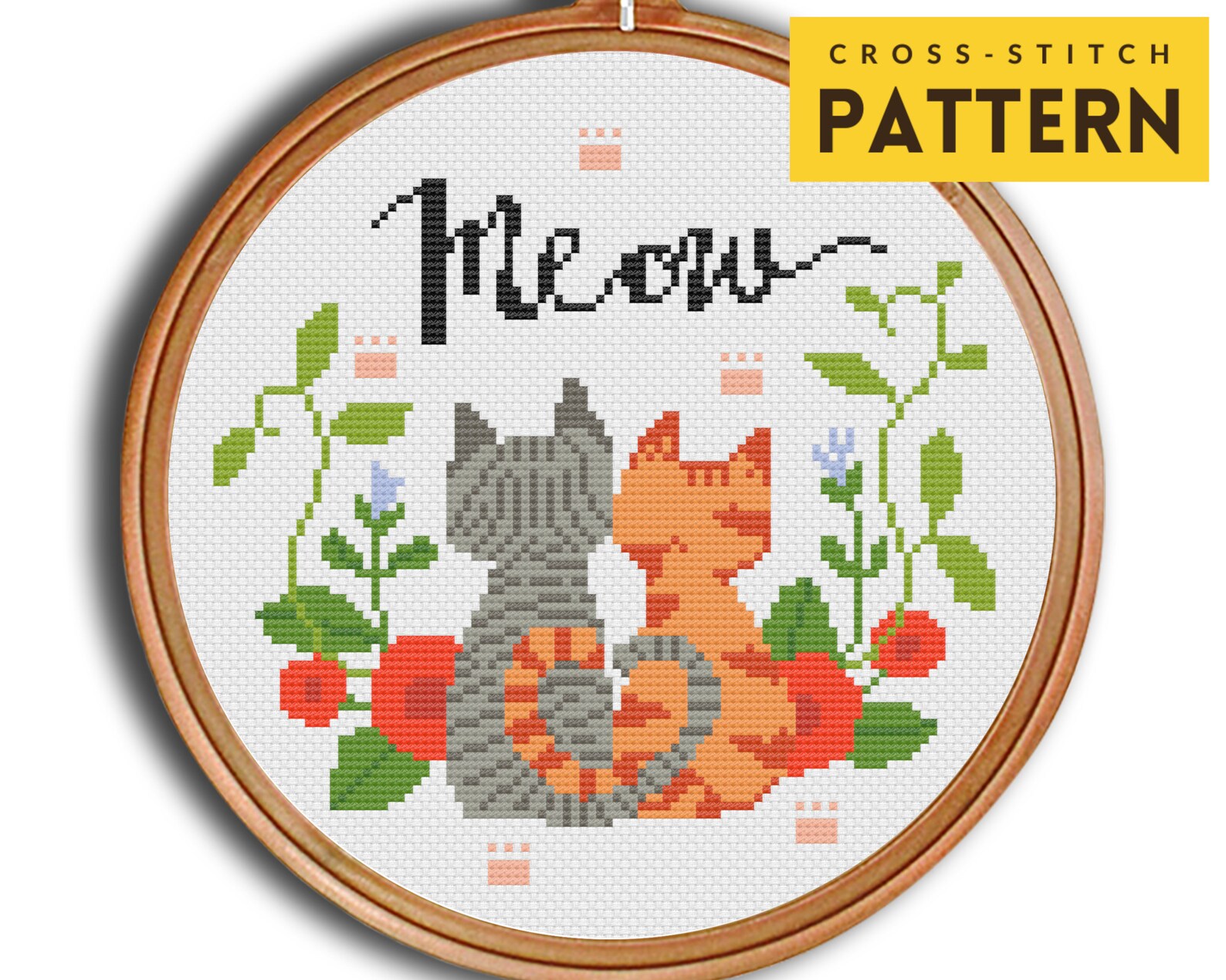 Cat Stitch Pattern, Pair of Cats Love Meow Cross Stitch Pattern ...