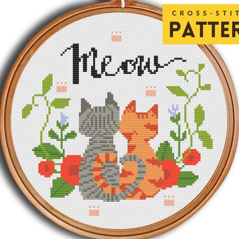 Cats Cross Stitch Meow - Etsy