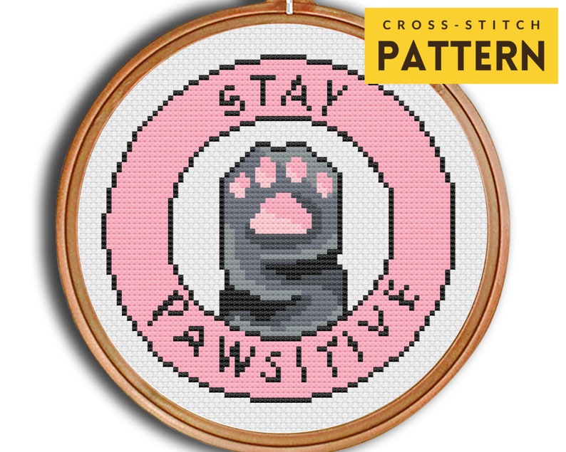 Stay Positive Cross Stitch Pattern, Punny Cross Stitch, Cat Cross ...