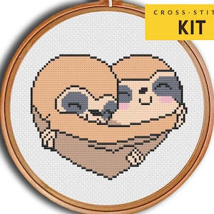 Sloth Cross Stitch Kit for Beginners DIY, Hugging Sloth Cross Stitch ...