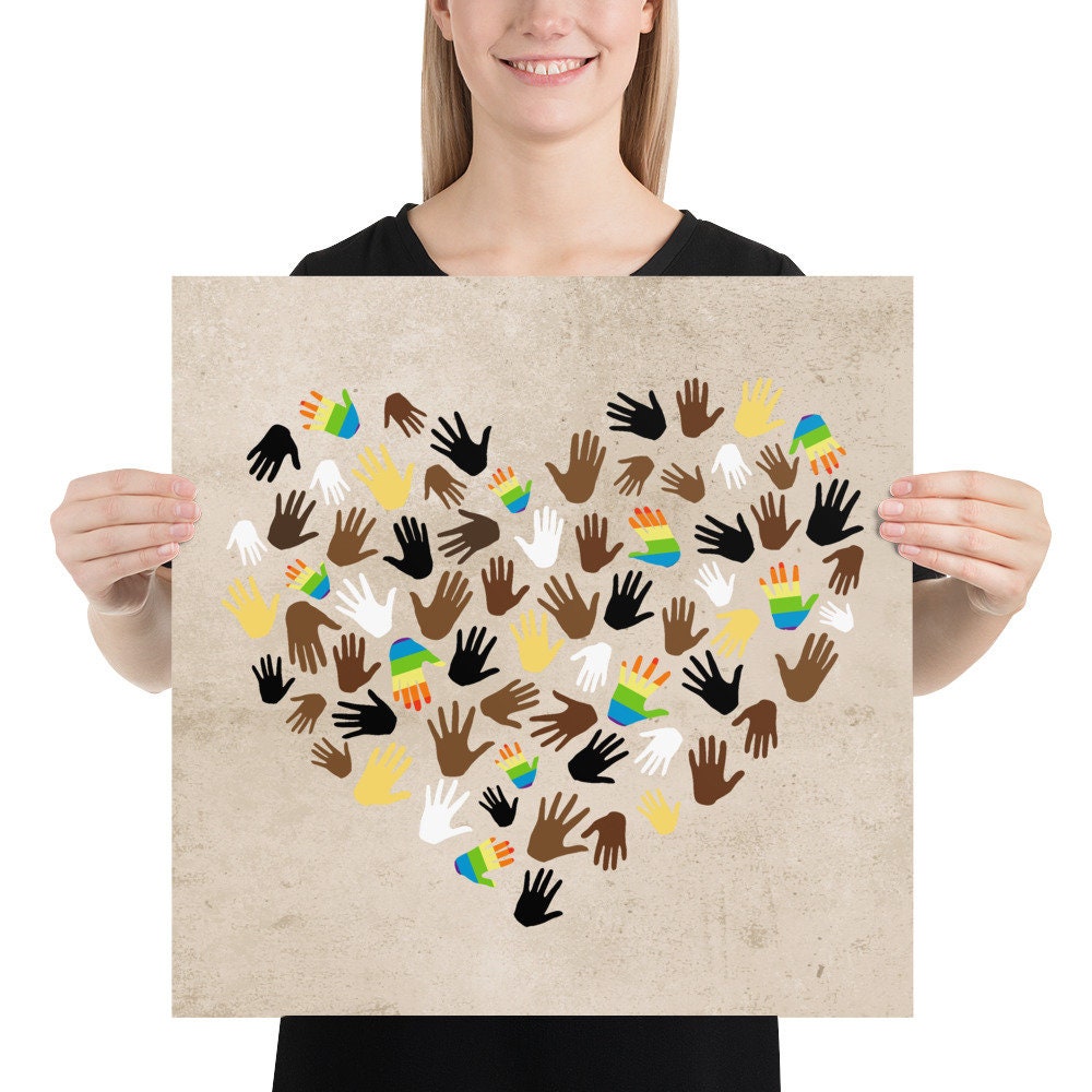 Diversity Hands Heart Poster-equality-peace-kindness-humankind ...