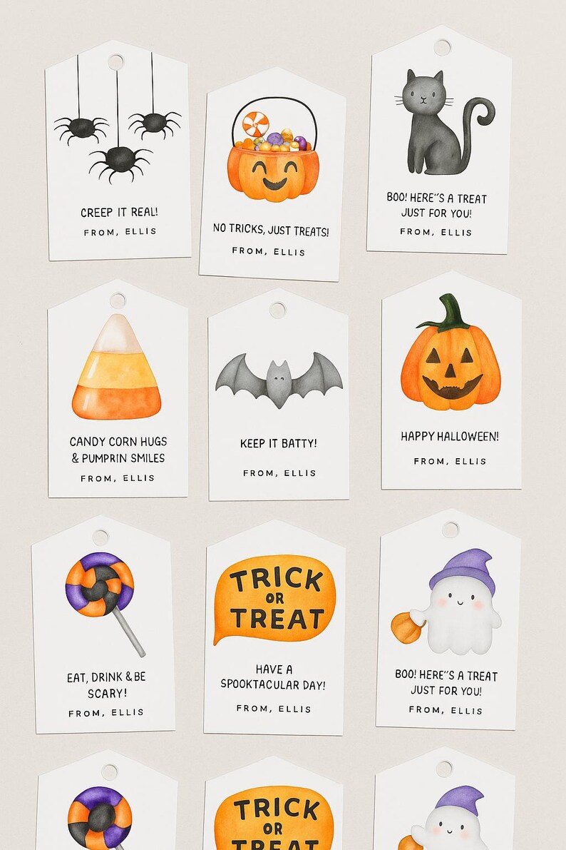 Printable Halloween Gift Tags | Cute Trick or Treat Favor Tags | Kids ...