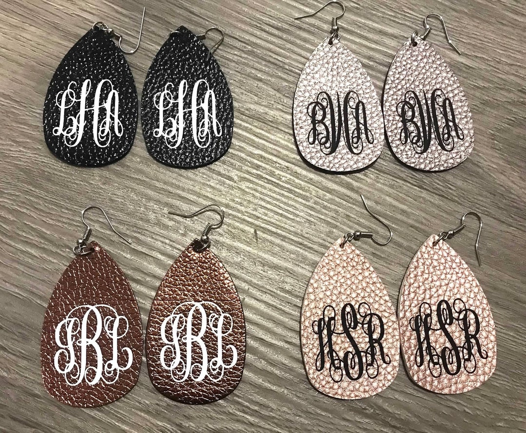 Faux Leather Monogrammed Earrings; Personalized With Your Monogram ...