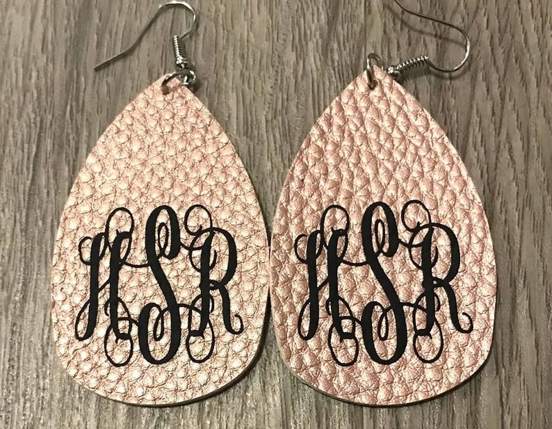 Faux Leather Monogrammed Earrings Personalized With Your - Etsy