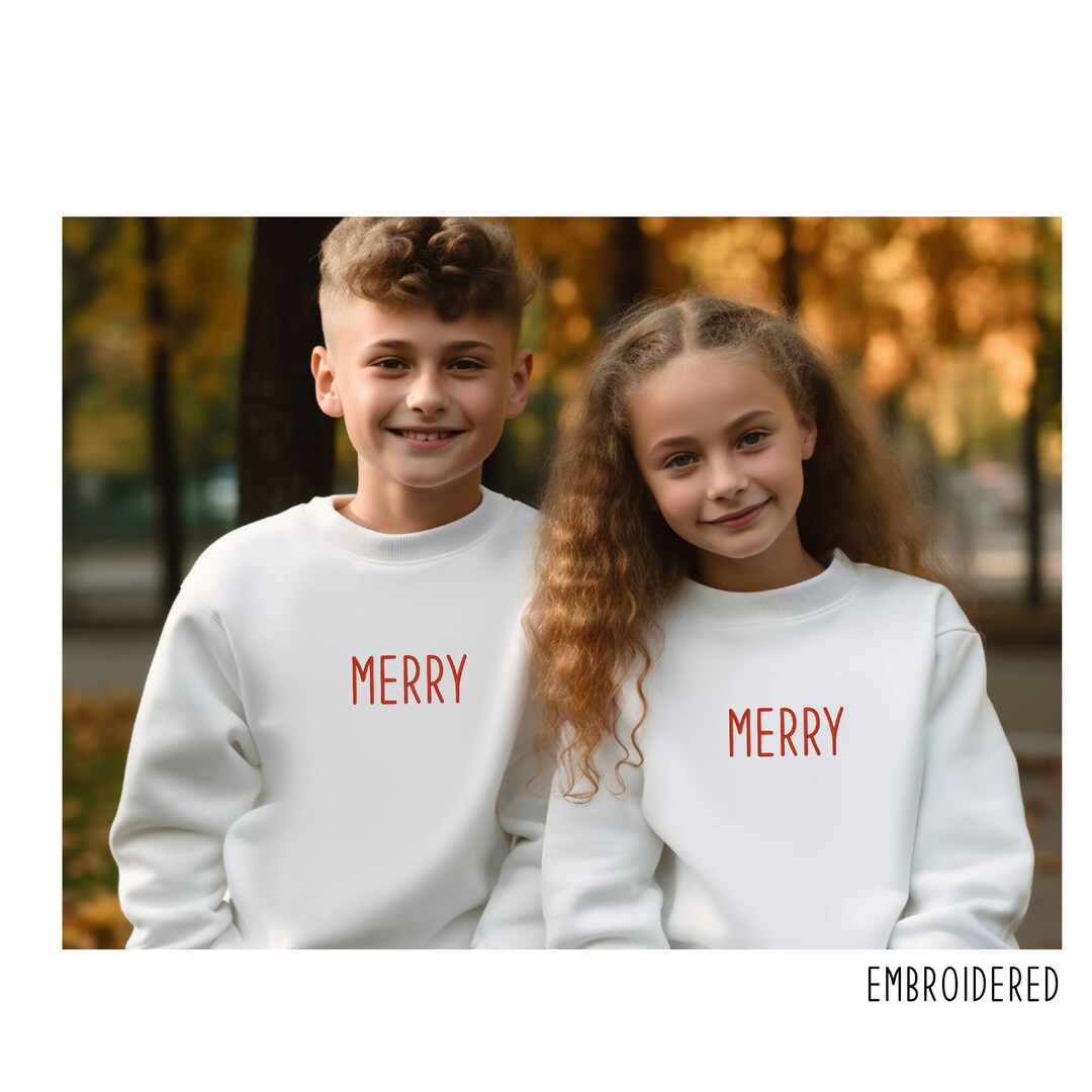 Embroidered Merry Sweatshirt, Christmas Kids Sweatshirt, Toddler, Youth ...