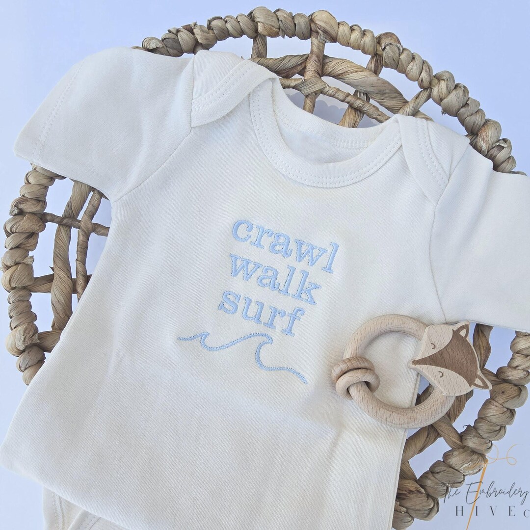 Embroidered Crawl Walk Surf Bodysuit, Funny ONESIES® Brand, Funny Baby ...