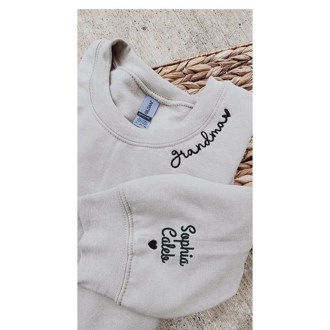 Personalized Grandma, Grandma Collar and Sleeve Embroidered Sweatshirt ...