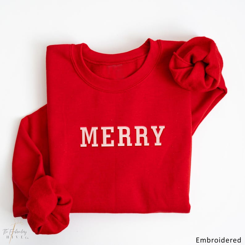 Embroidered Merry Sweatshirt Merry Christmas Gift for Her Christmas ...