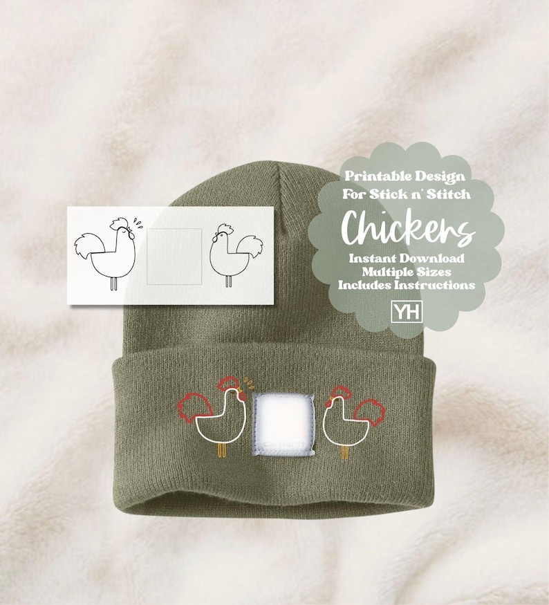 Hand Embroidered Chickens for Hat, Printable Pattern, Stick and Stitch ...