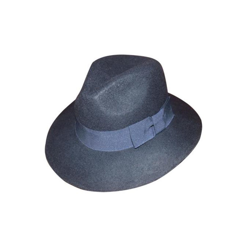 Navy 100% Wool Fedora Trilby Mobster Hat For Mens | Etsy