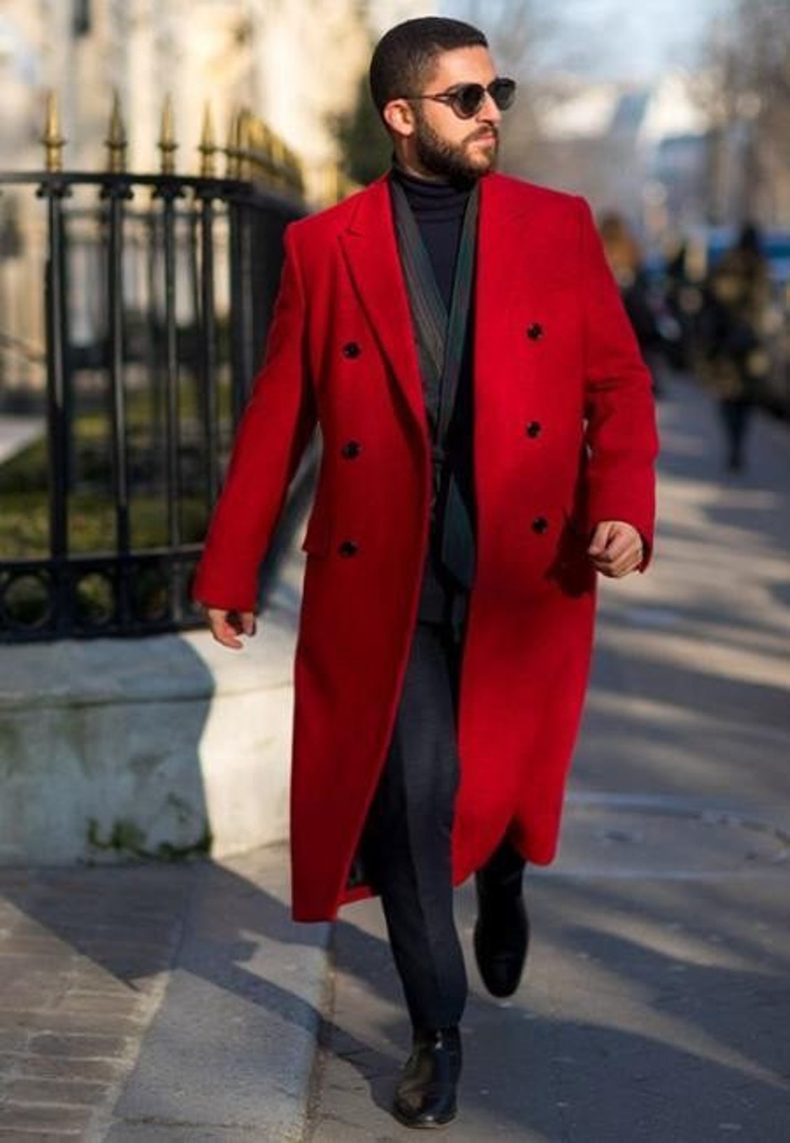 Men's Red Overcoat Double Breasted Full Length Wool Coat - Etsy