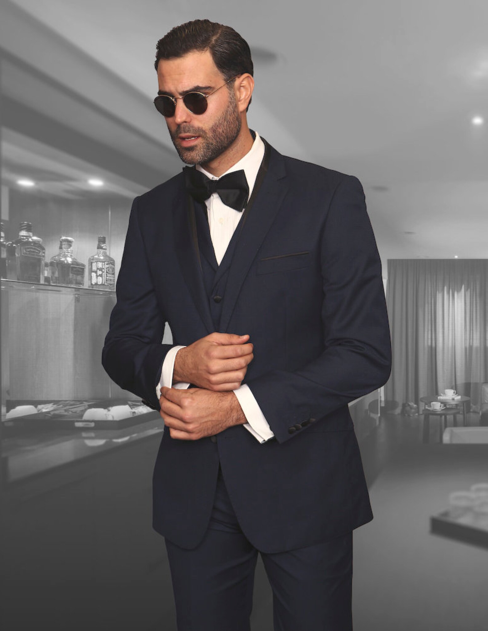 Two Button Three Pc Satin Trim on Collar Mens Suit With Trim on the ...