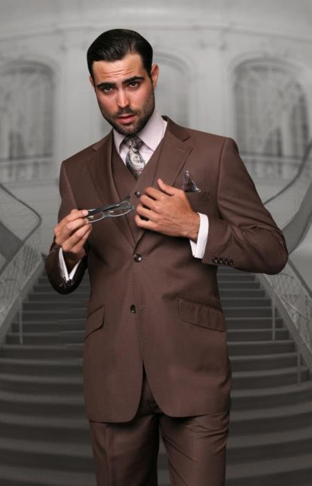 COCO Mens Two Buttons Light Brown Dark Rust Copper Coffee Vested 2 - Etsy