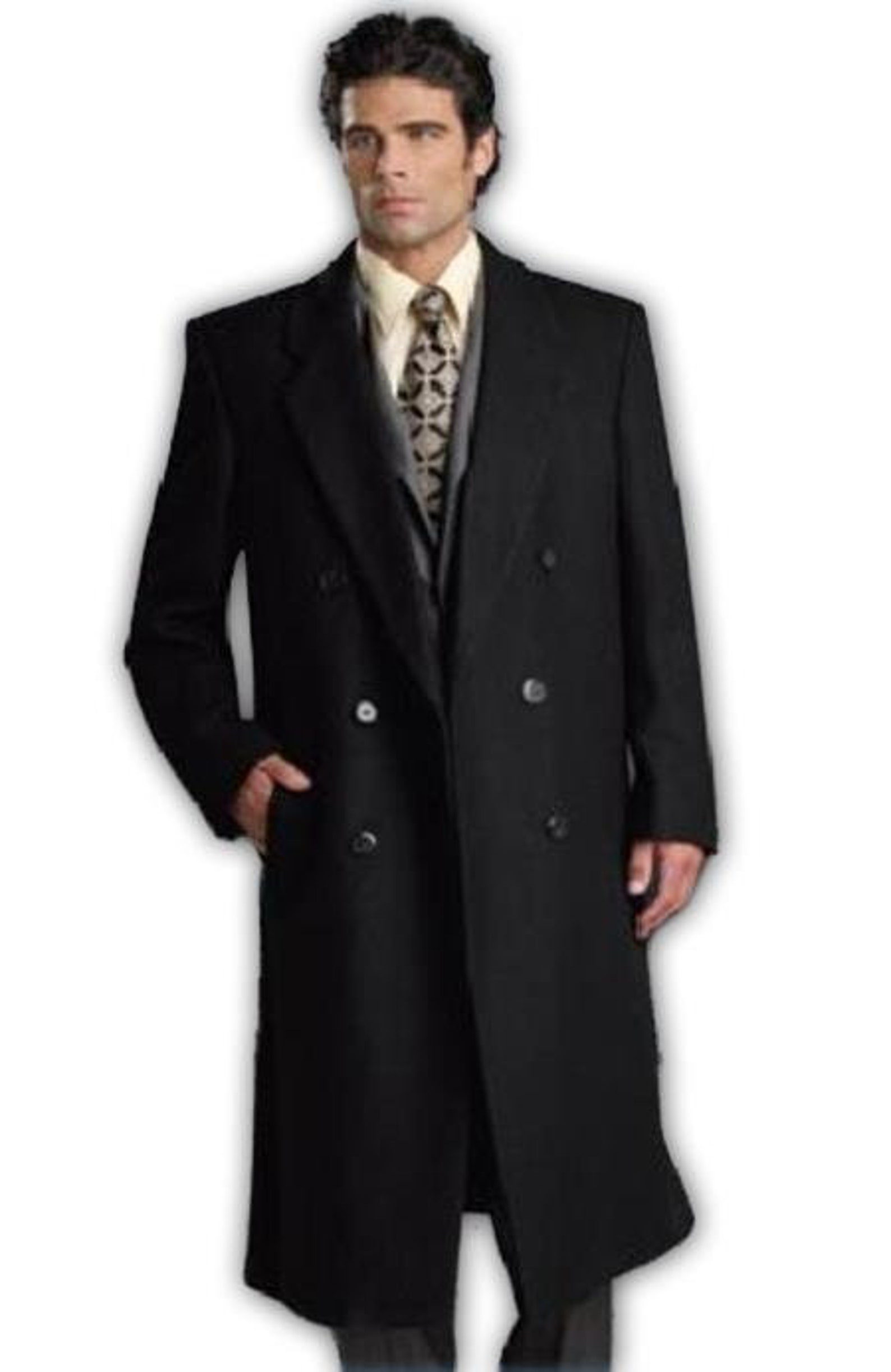 Man Bent Fully Lined Double Breasted 6 Buttons Men's Dress Coat Wool ...