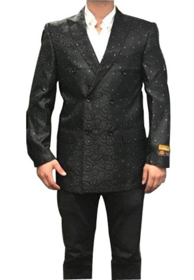Mens Fancy Paisley Floral Black Double Breasted Blazer Sport Coat ...
