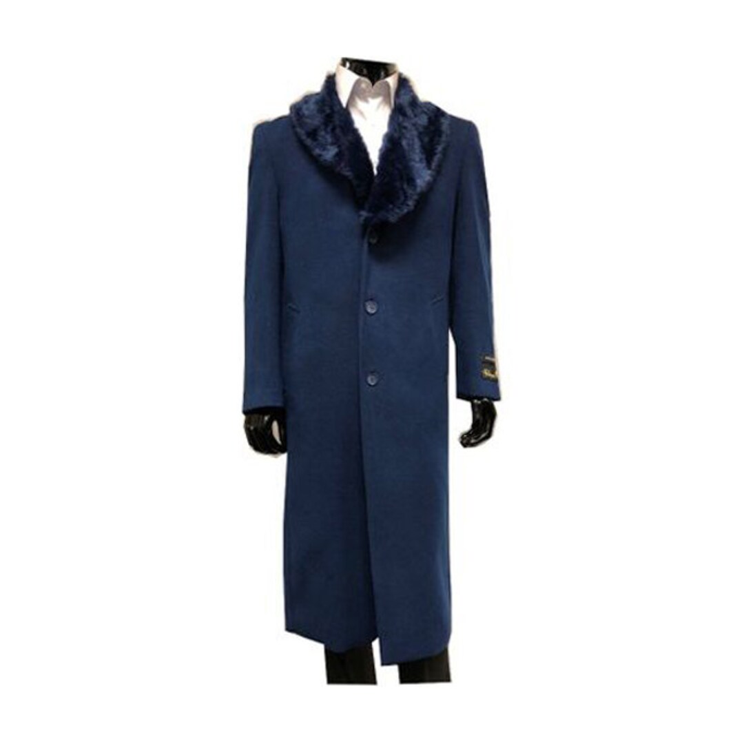 Mens Blue Fur Collar Coat Full Length Belted Falcone Vance - Etsy