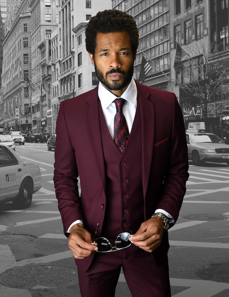 Lorenzo Burgundy Slim Fit Men 3pc Suit With Narrow Leg Pants - Etsy