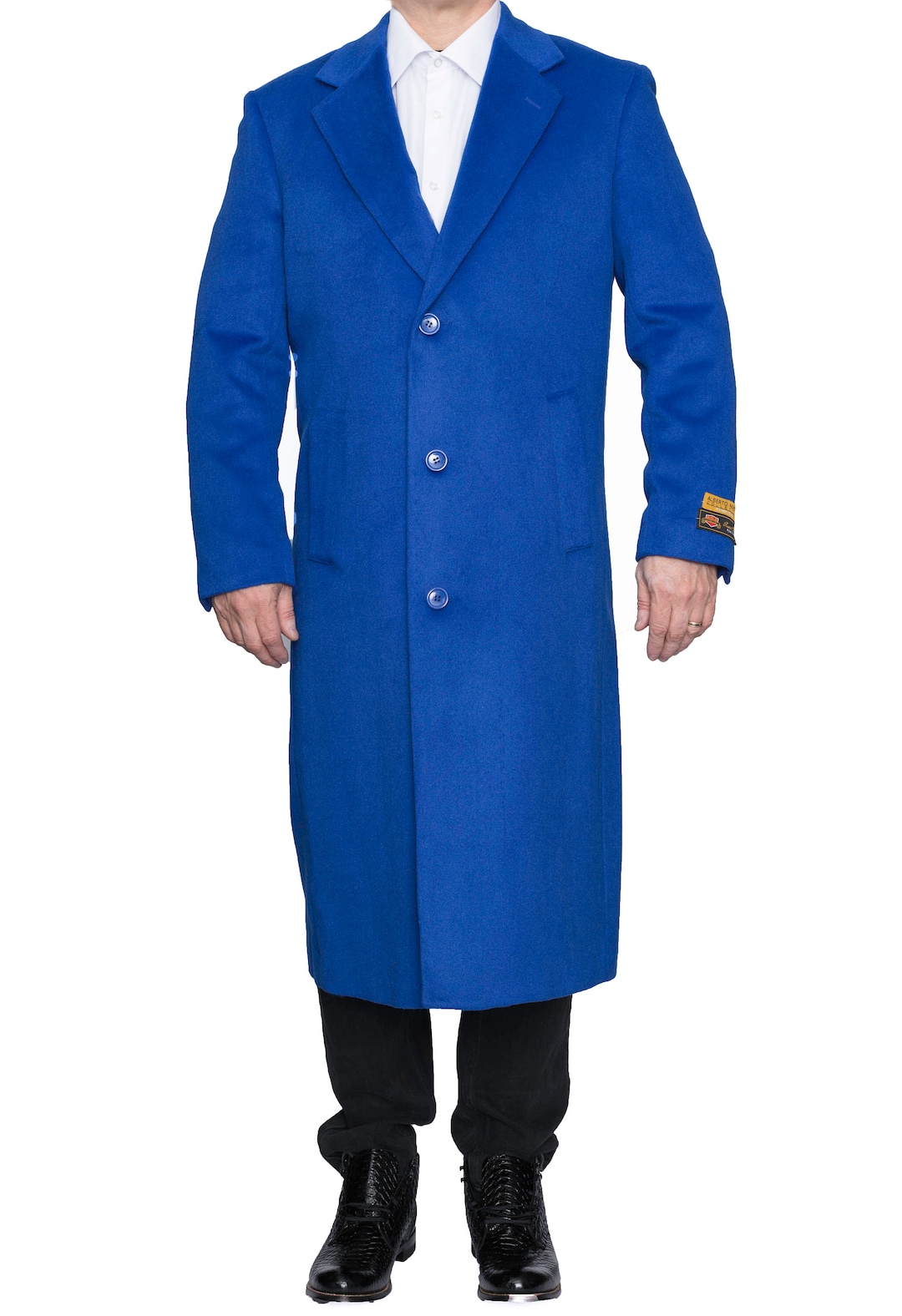 MENS Royal Blue Color 65% Wool Made Overcoat Topcoat Jacket Full Length ...