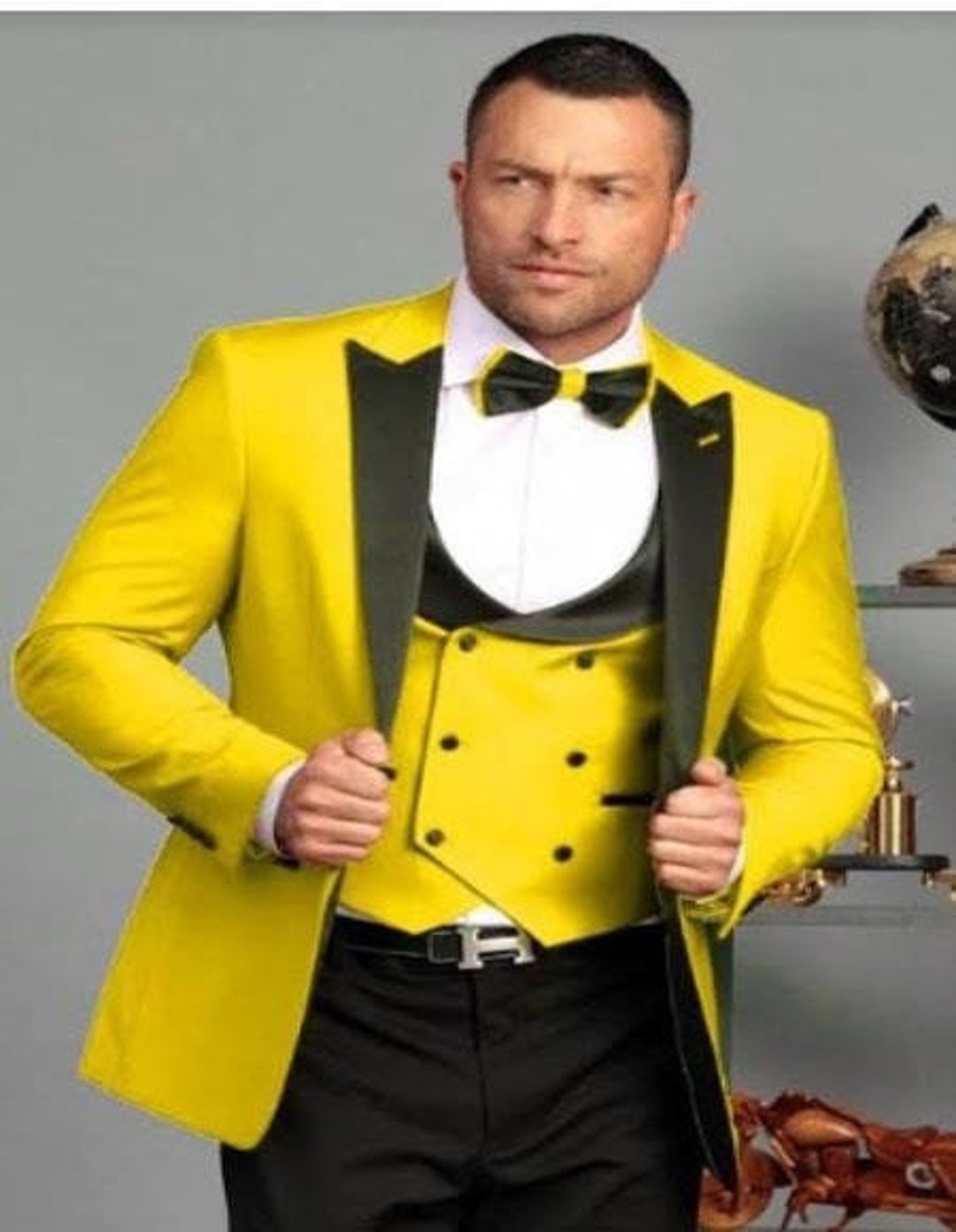 Yellow Tuxedo Suits Black and Yellow Tuxedo Yellow Groomsmen Suits - Etsy