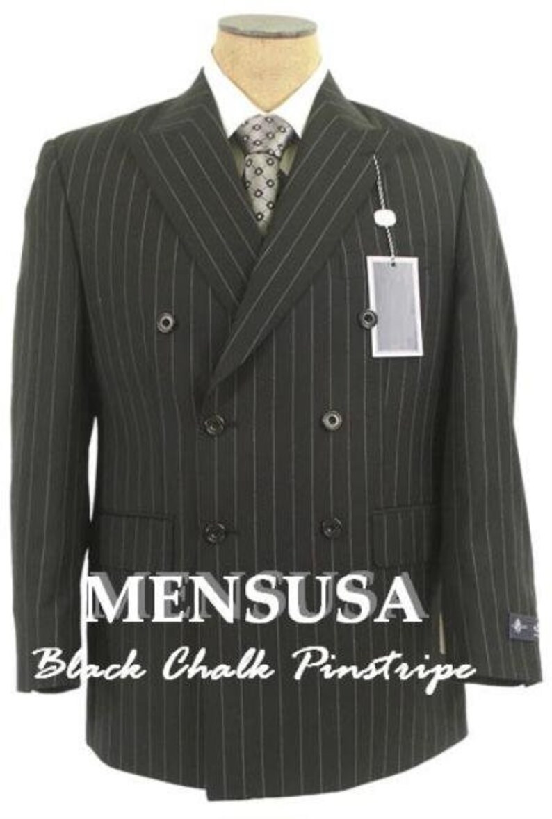Mens Fashion Formal Jet Black & Chalk White Pinstripe Double Breasted ...