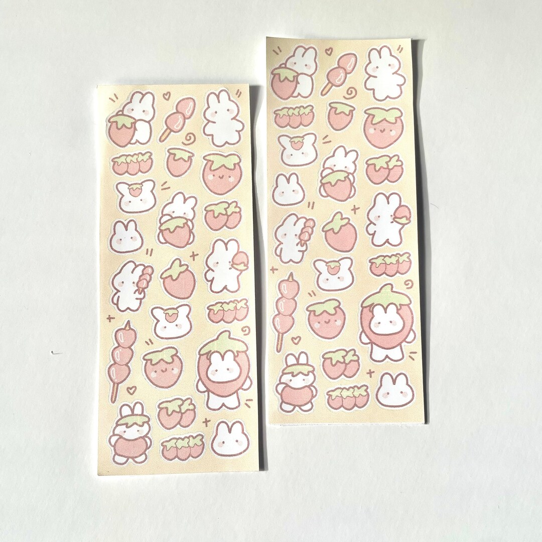 Cute Bunny Strawberry Sticker Bunny, Handmade, Strawberry, Journaling ...