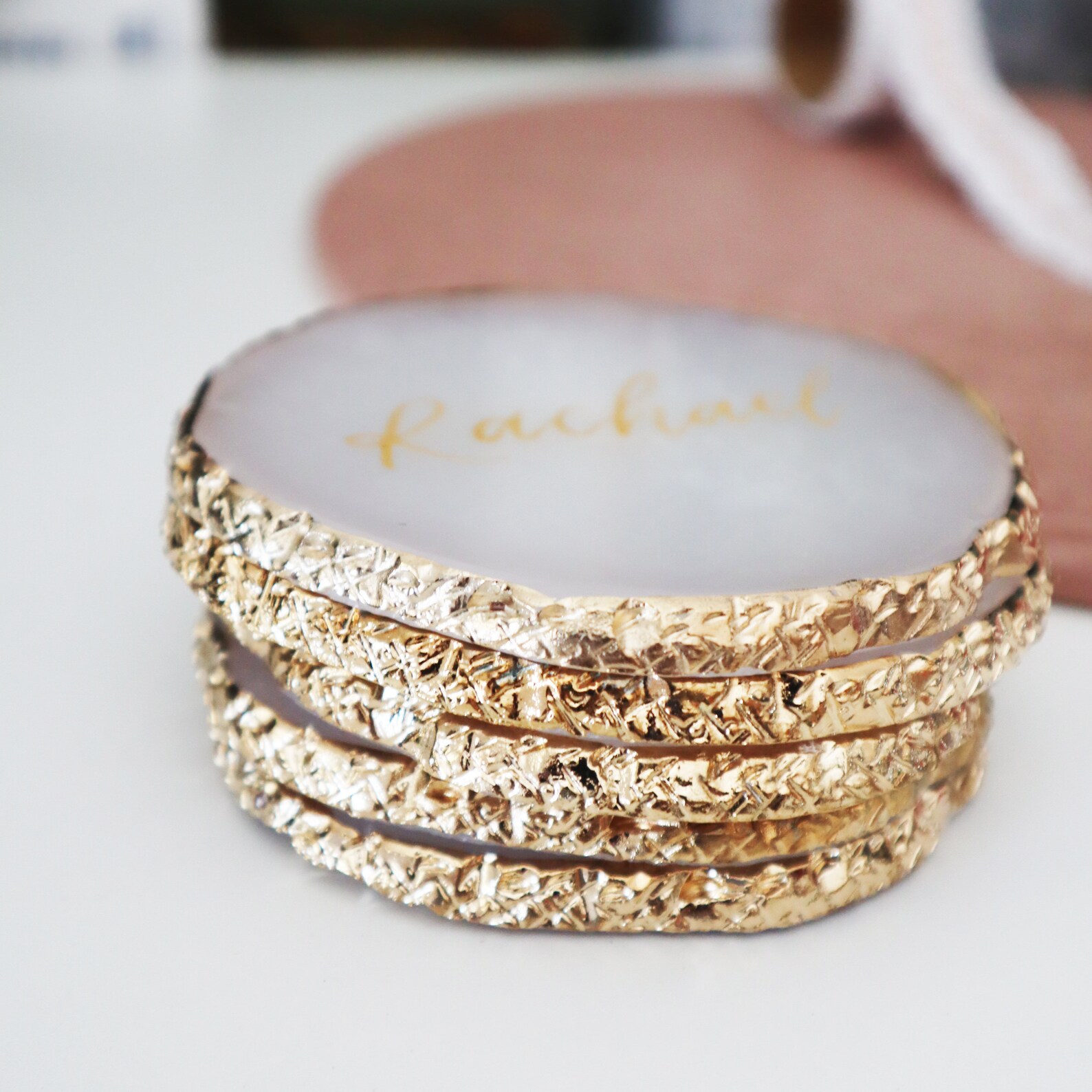 Personalised Resin Coasters, Gold Rim Coaster, Wedding Place Card, Name ...