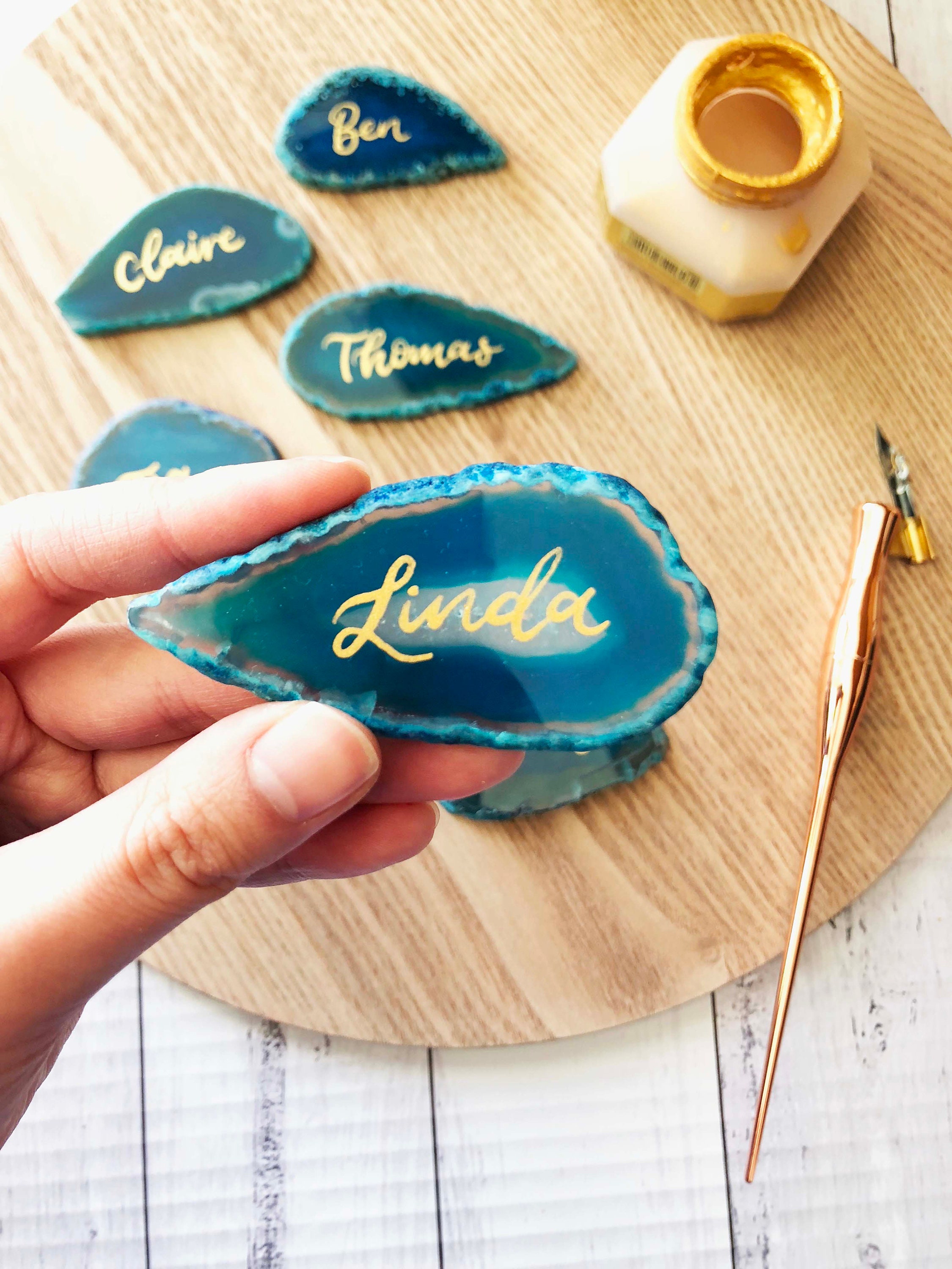 Agate Slice Place Cards With Calligraphy Agate Escort Cards - Etsy ...